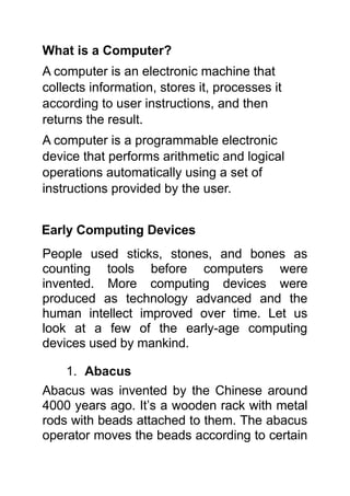 HISTORY OF COMPUTER (INTRODUCTION PF COMPUTER) | DOCX