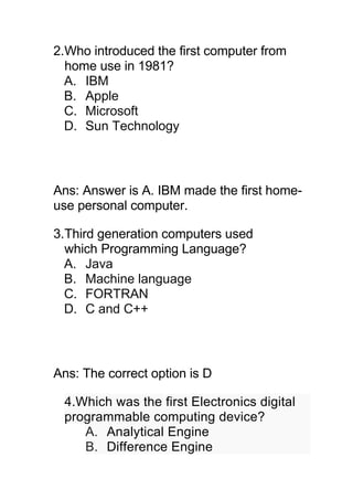 HISTORY OF COMPUTER (INTRODUCTION PF COMPUTER) | DOCX
