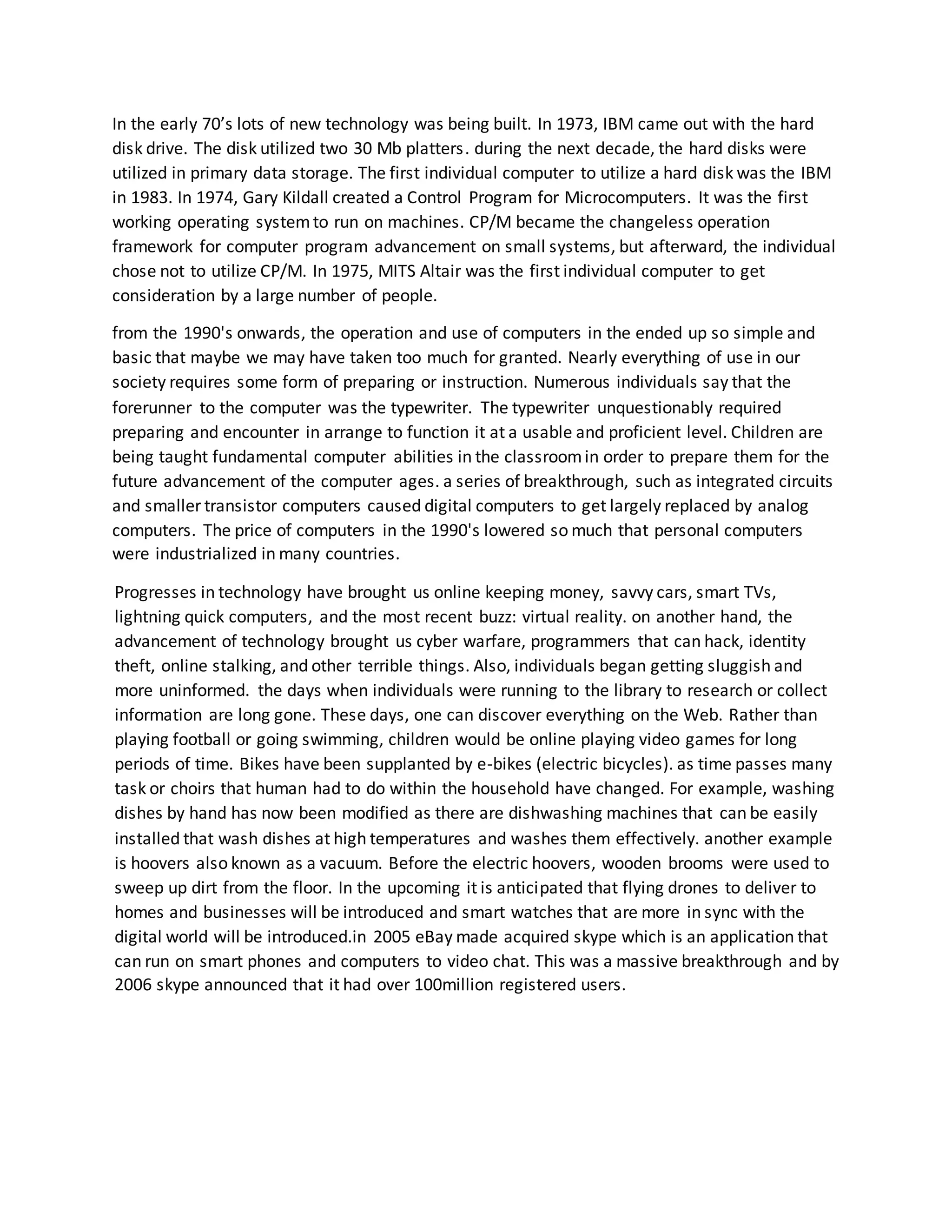 History of computers | DOCX | Computing | Technology & Computing