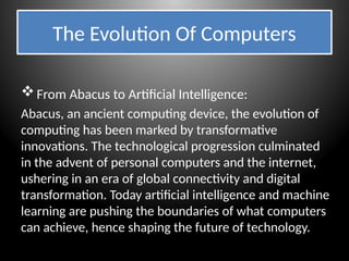 HISTORY OF COMPUTERS including the five generations.pptx
