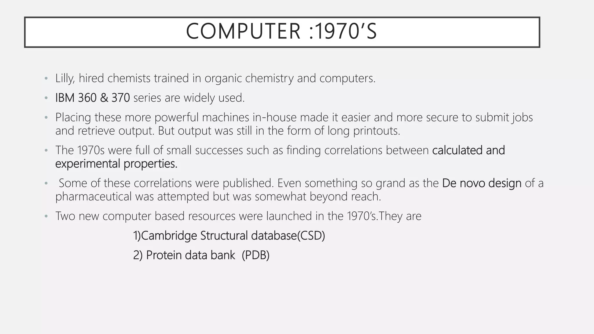 History of computers in Pharmaceutical research & Development | PPTX