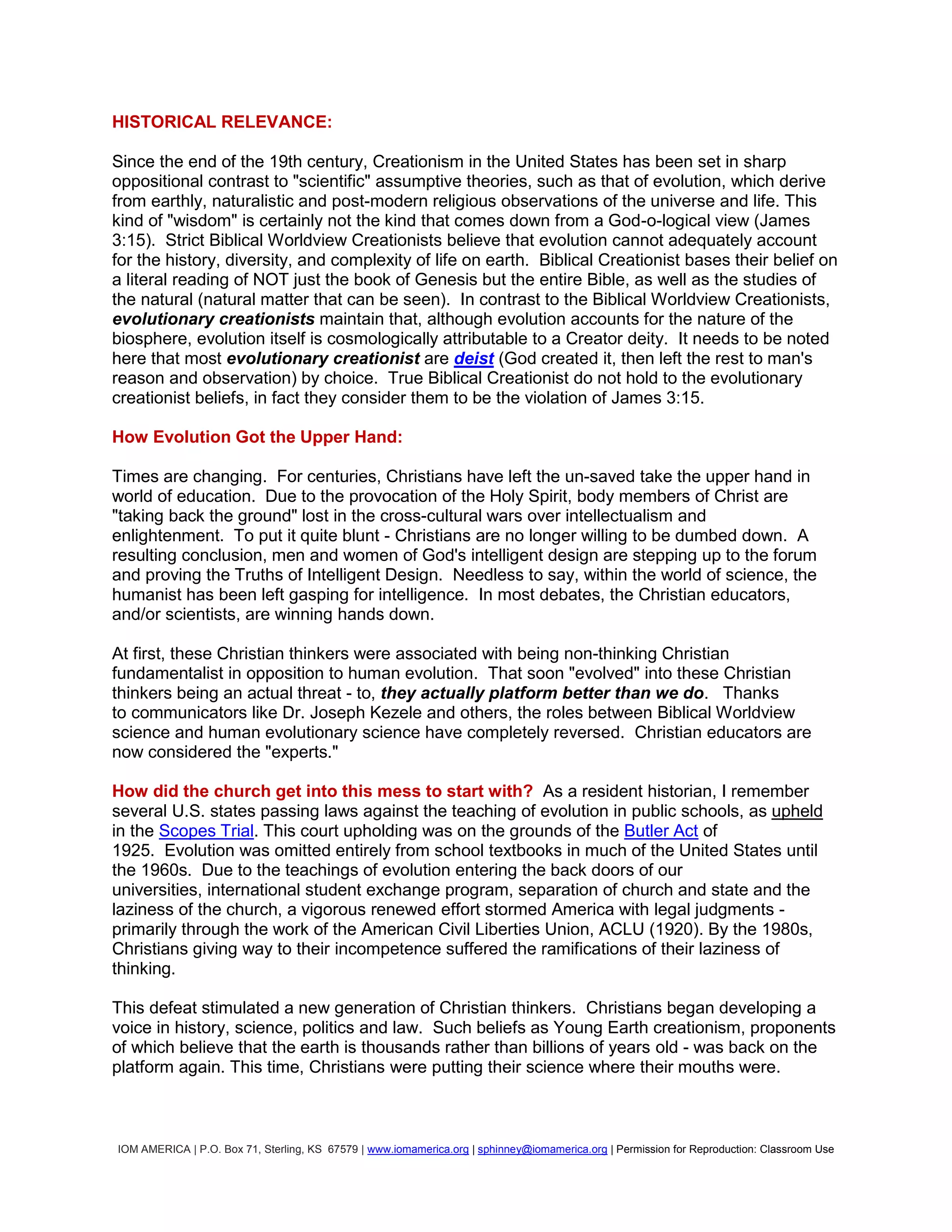 History Of Creationism - By Dr. Phinney | PDF