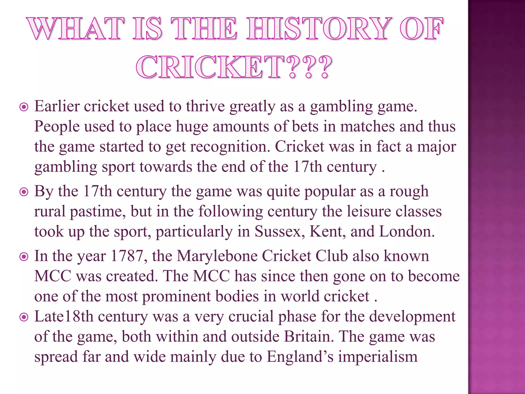 History Of Cricket | PPTX