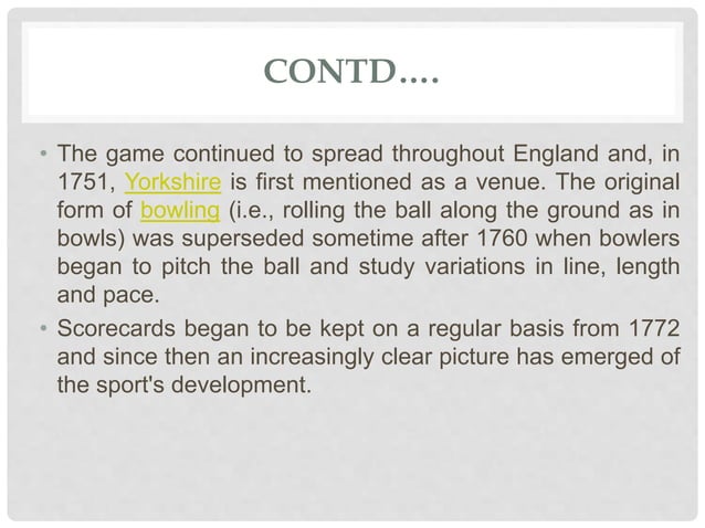 History of cricket | PPTX | Cricket | Sports