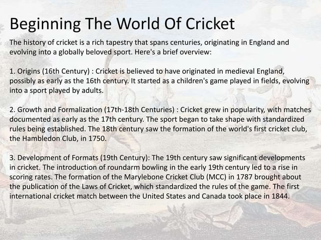 History of cricket to new era of cricket.pptx