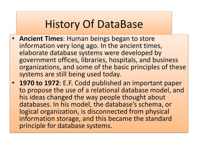 History of Database | PPTX | Databases | Computer Software and Applications