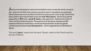 History of Denim and Origin of Jean.pptx | Women\'s Outerwear | Women ...