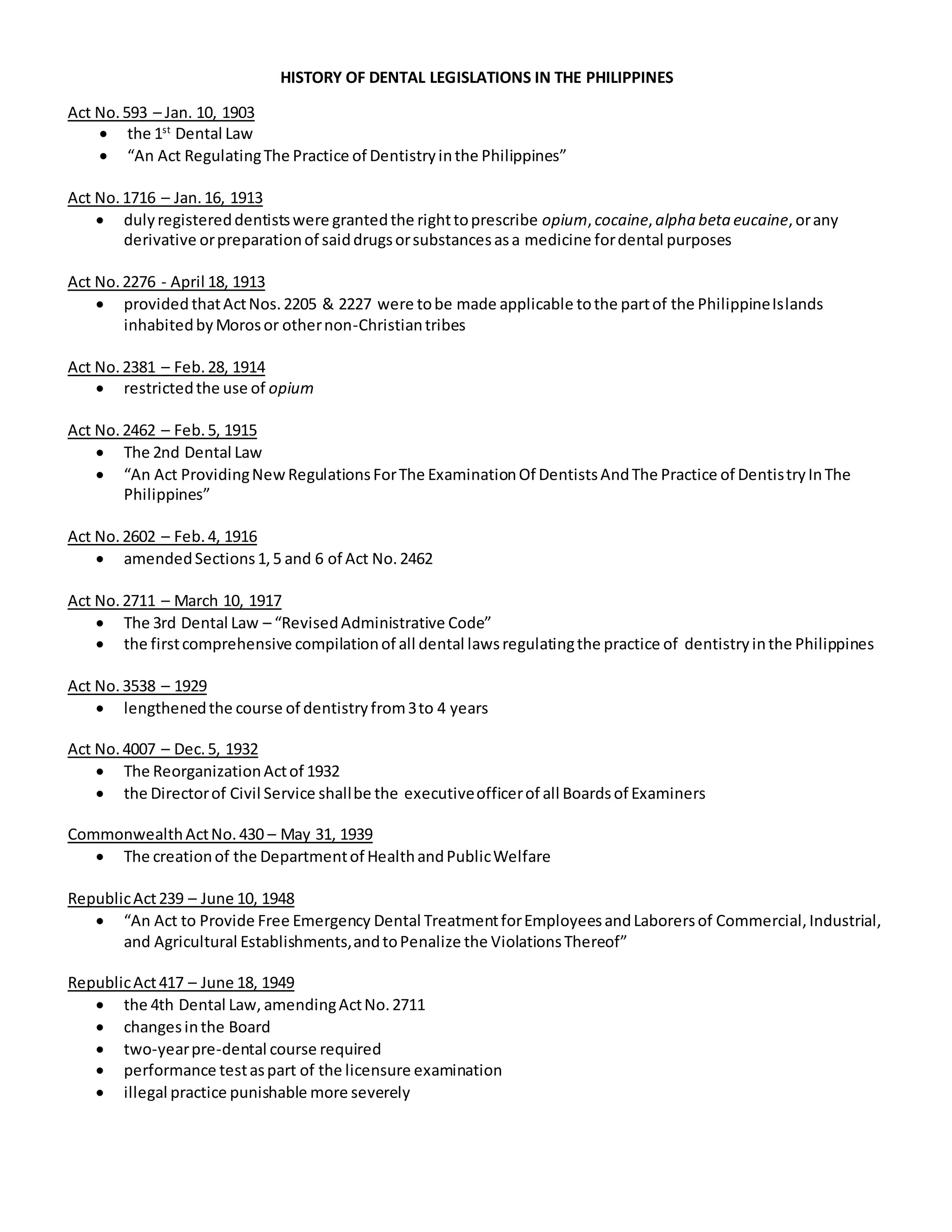 History of dental legislations in the philippines | DOCX