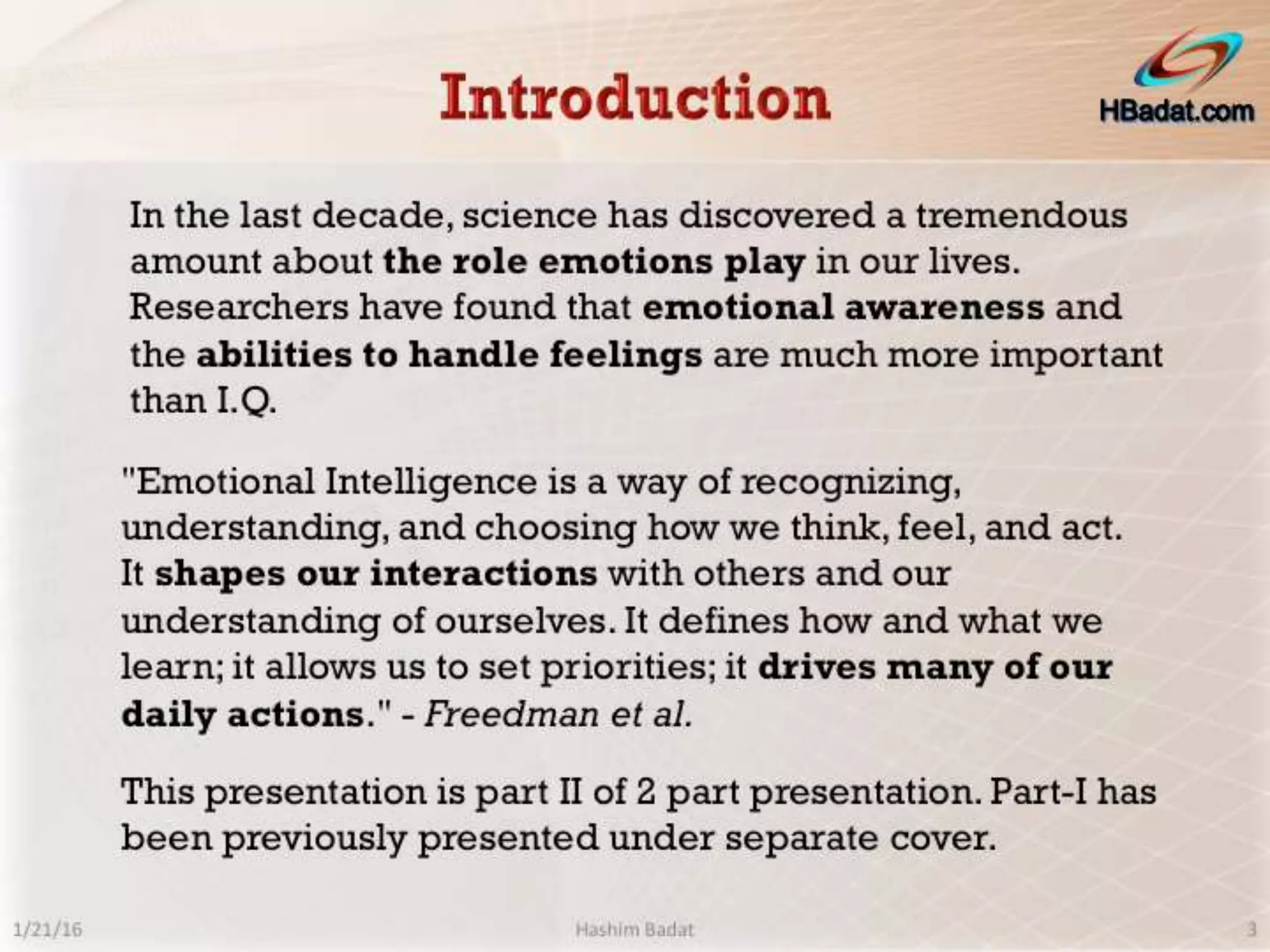 History of Emotional Intelligence Part-II | PPTX