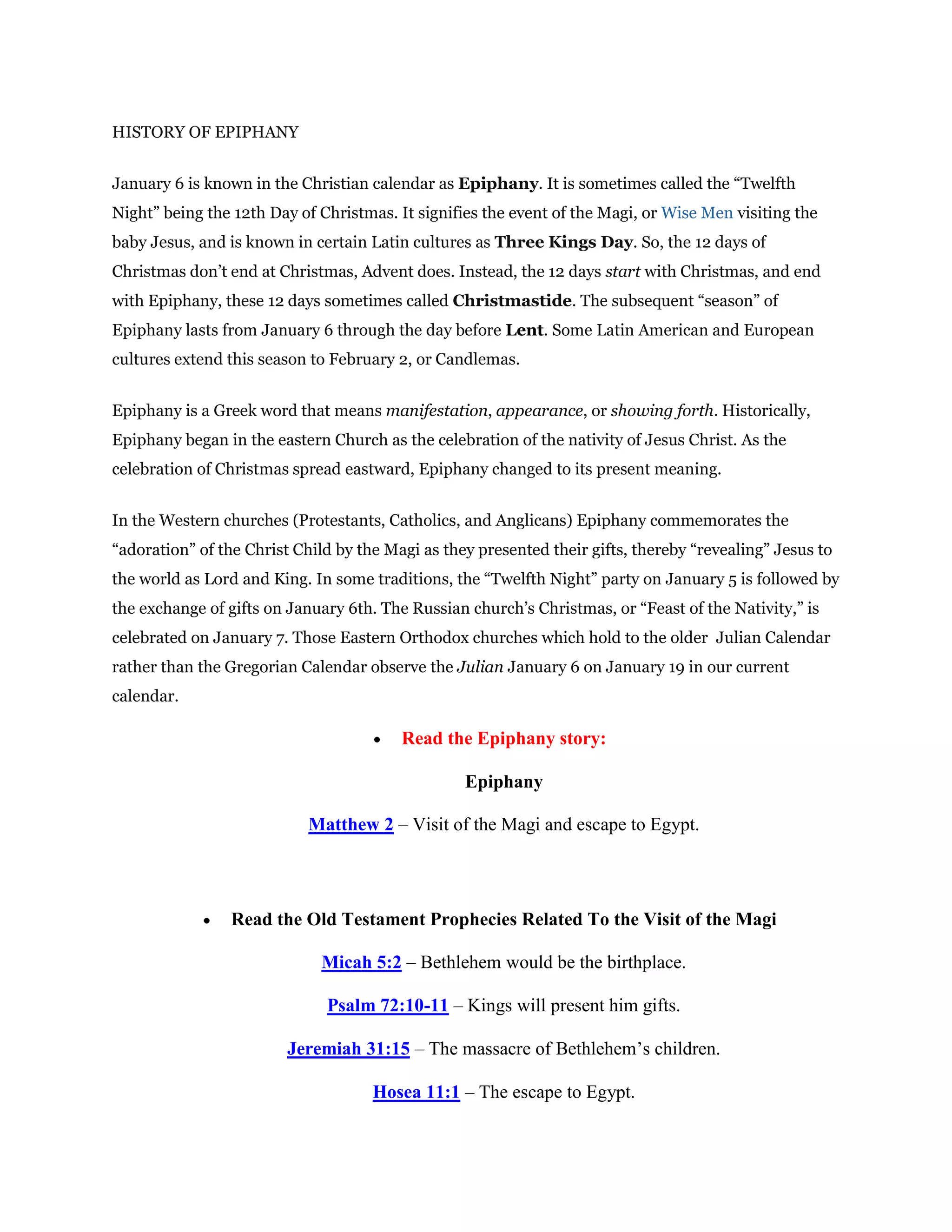 History of epiphany | DOCX