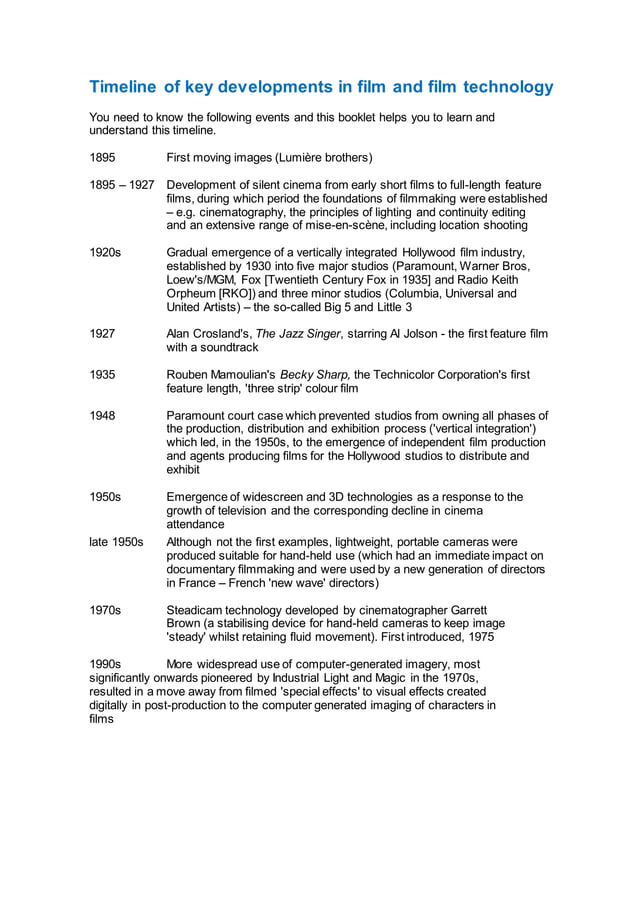 History of film | DOCX | Video Production | Content Production