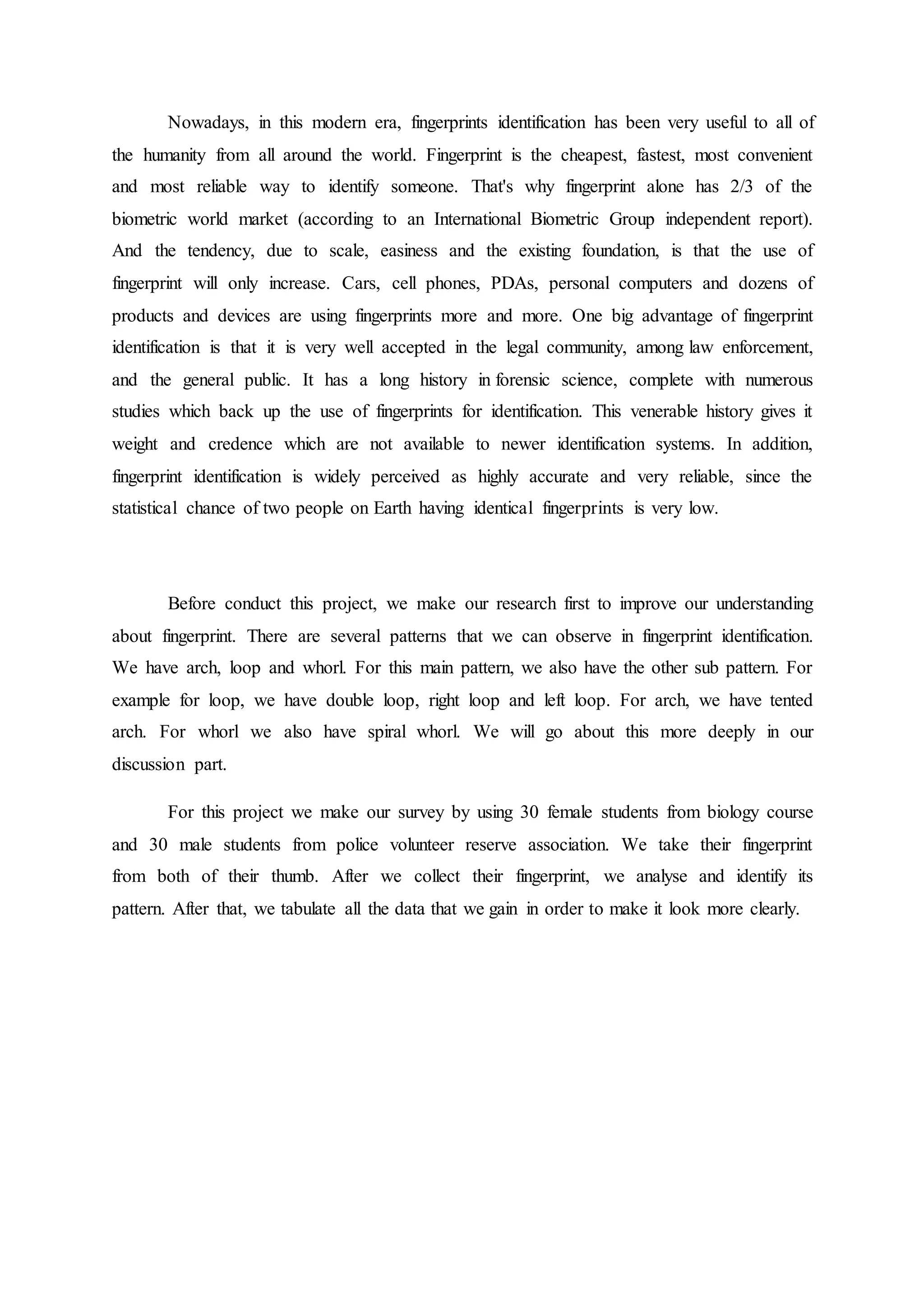 Basic Fingerprints Classification And Analysis | DOCX