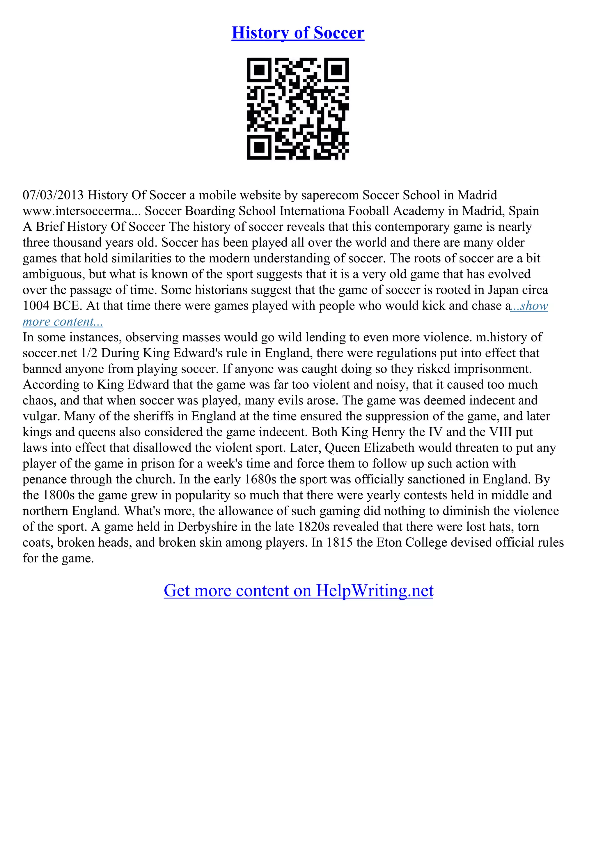 History Of Football Essay | PDF