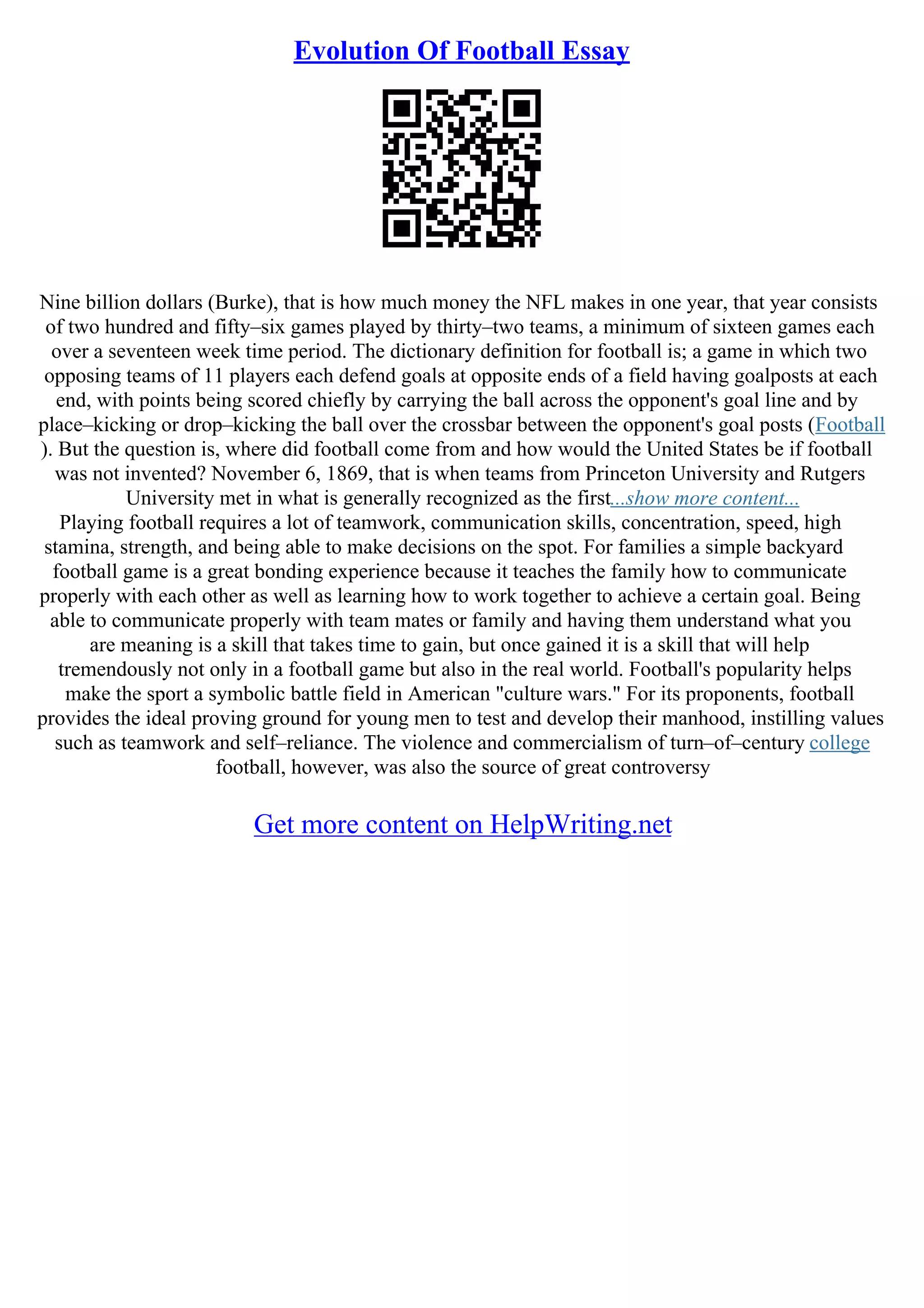 History Of Football Essay | PDF