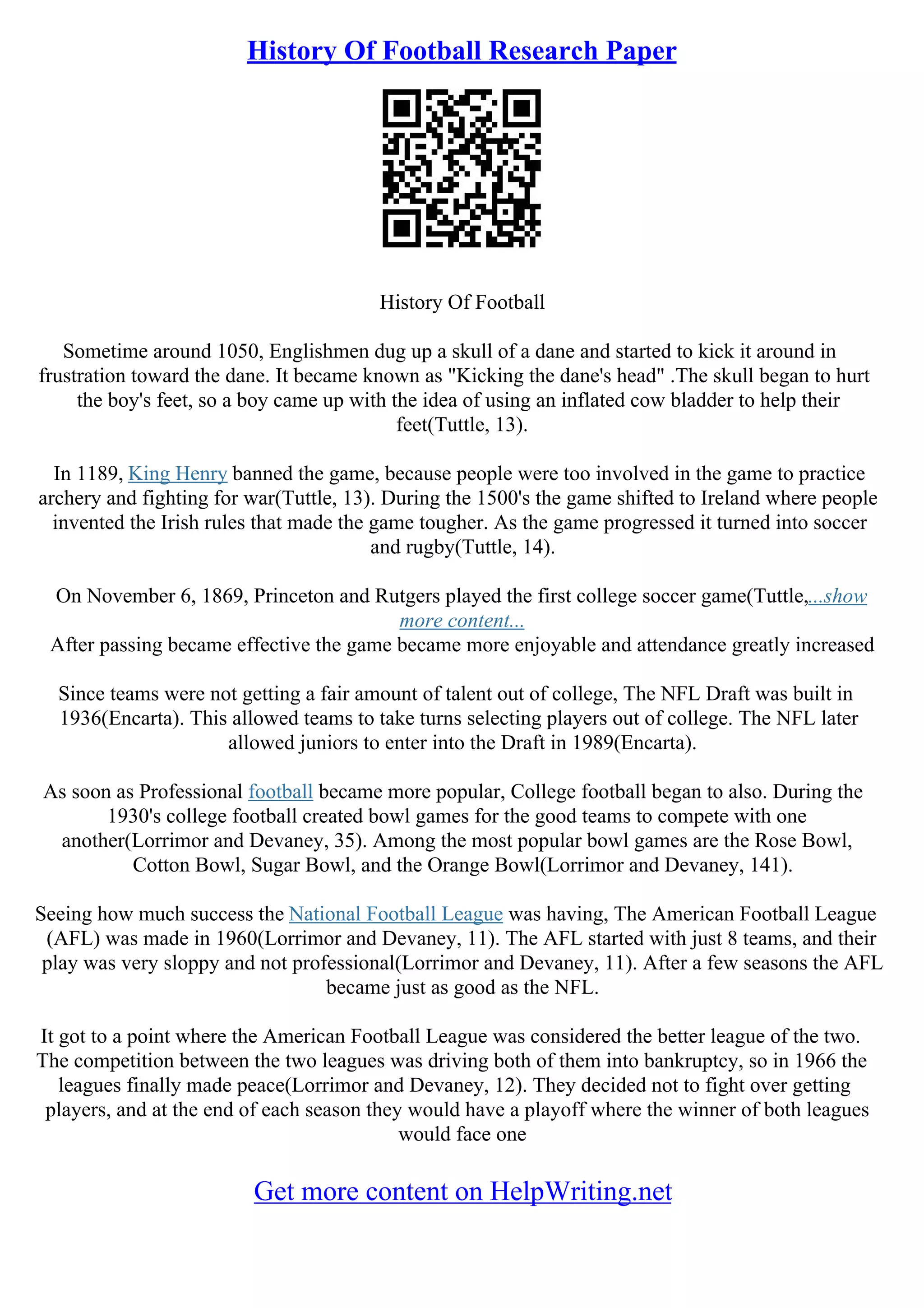 History Of Football Essay | PDF