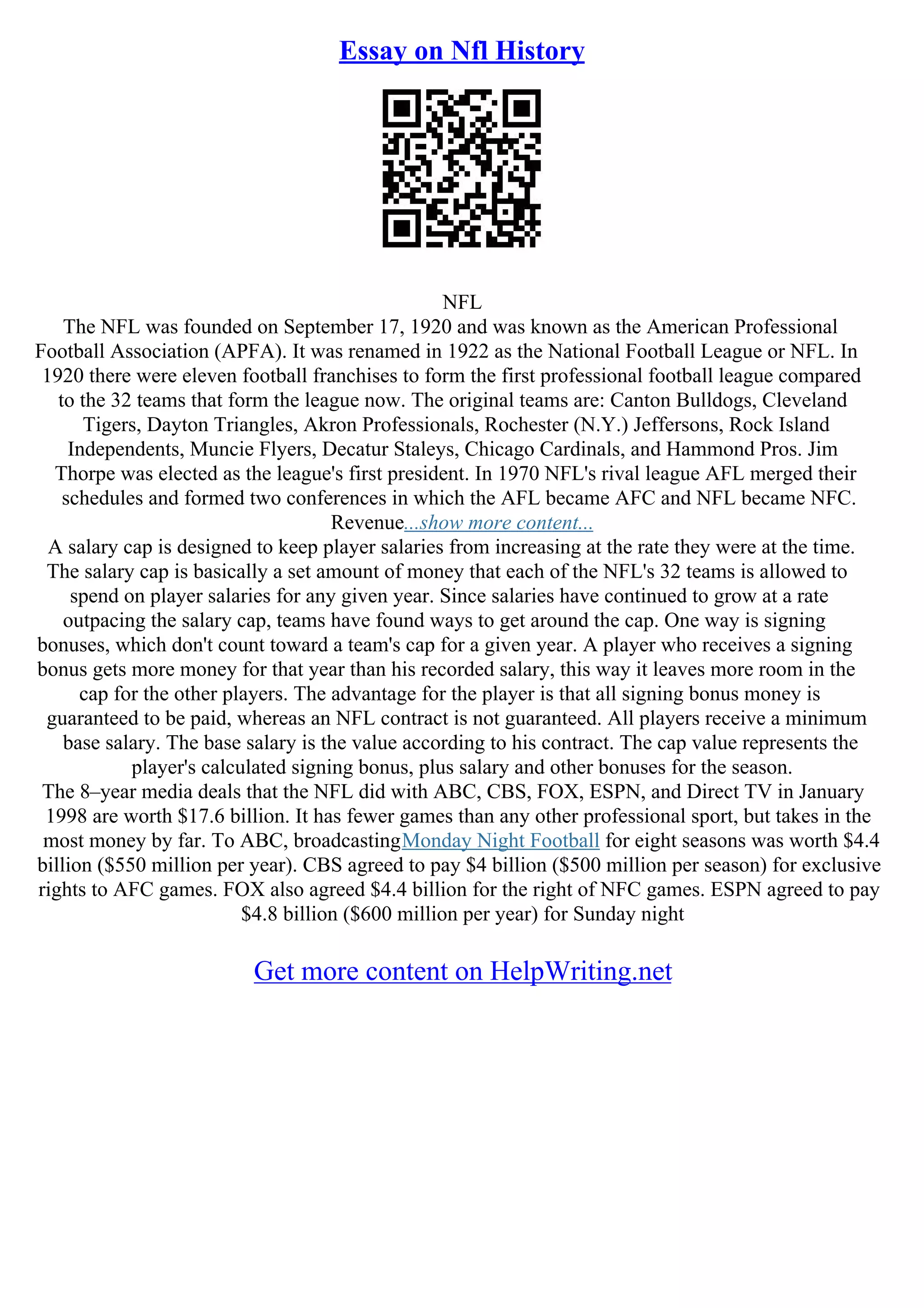 History Of Football Essay | PDF