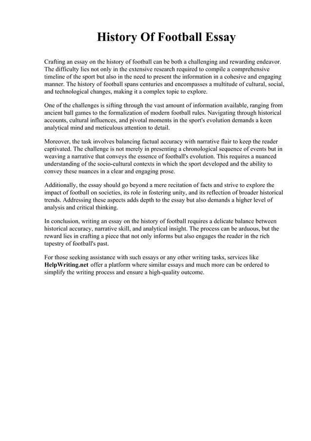 History Of Football Essay. Vernon College | PDF
