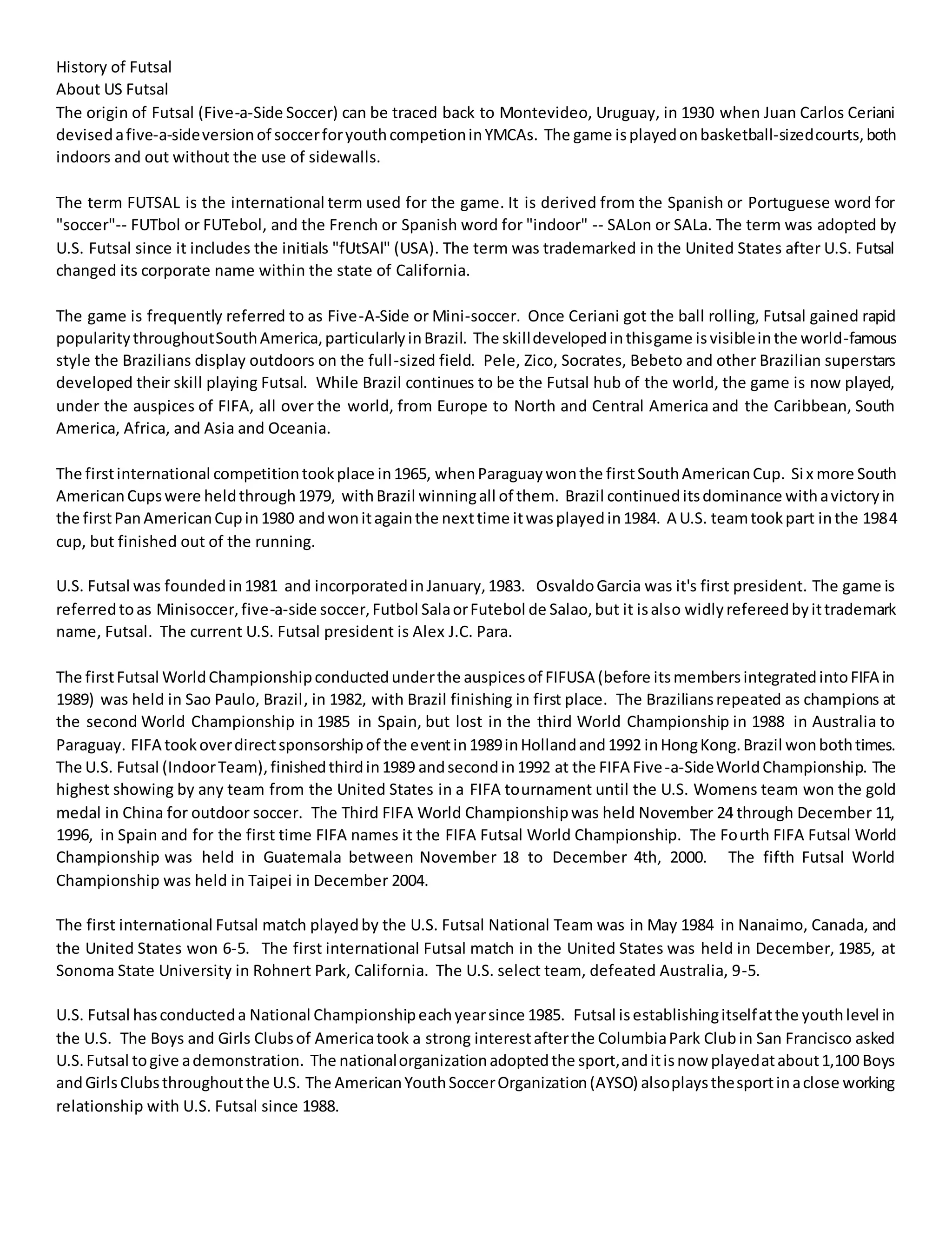 History of futsal | DOCX