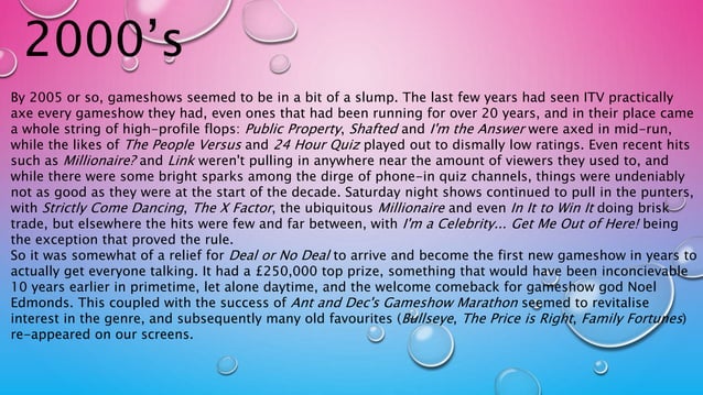 History of gameshows | PPTX | History | Genres