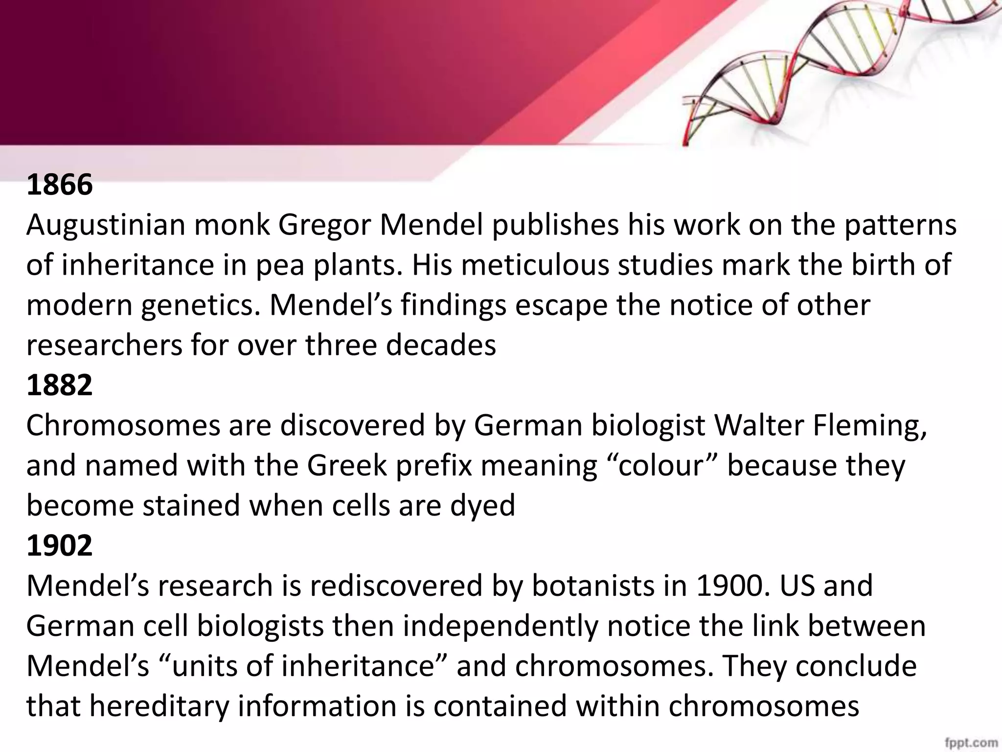 History of genetics. Bio 212 | PPTX