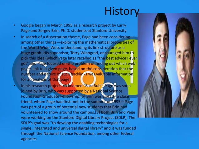 History of google | PPTX | Search | Internet