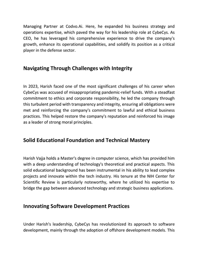 History and career of Harish Vaija CybeCys Inc | PDF