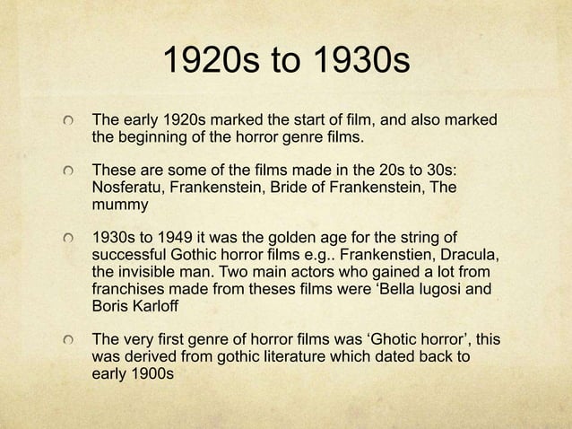 Extension task: History of horror films | PPTX | Horror | Genres