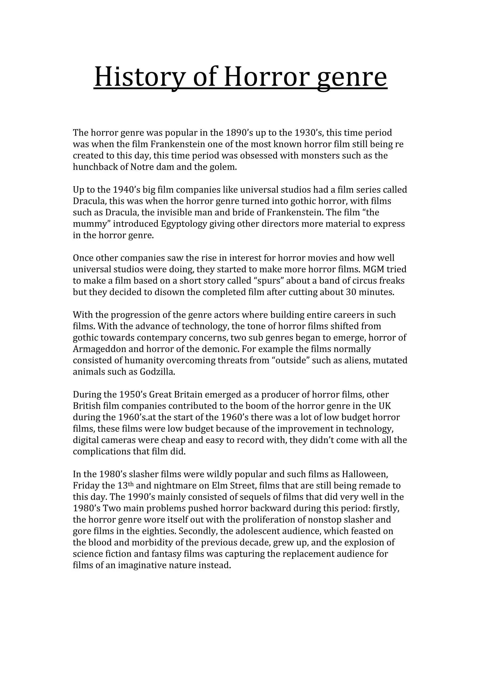 History of the horror genre | DOCX