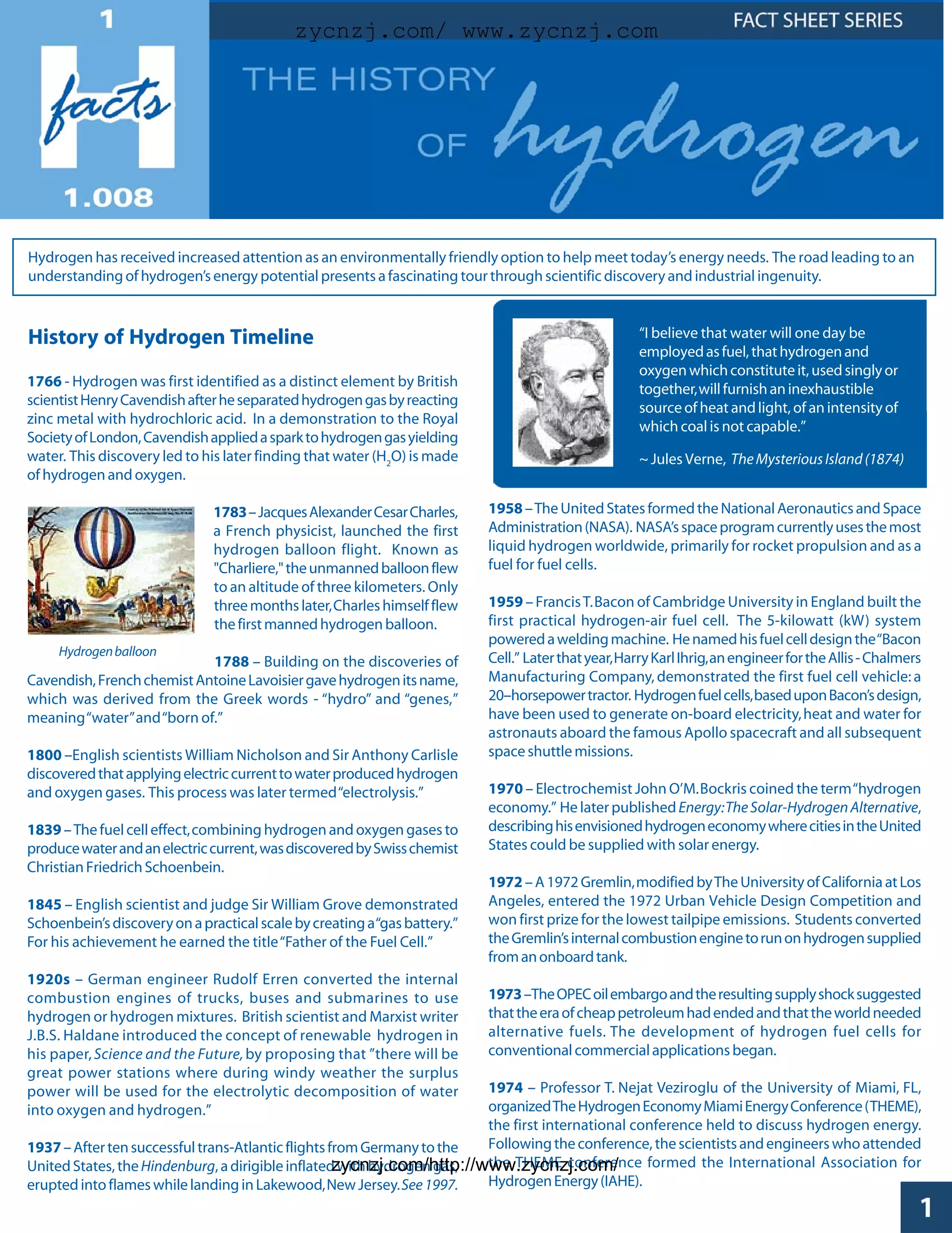 History of hydrogen history of h2 fact sheet.pmd
