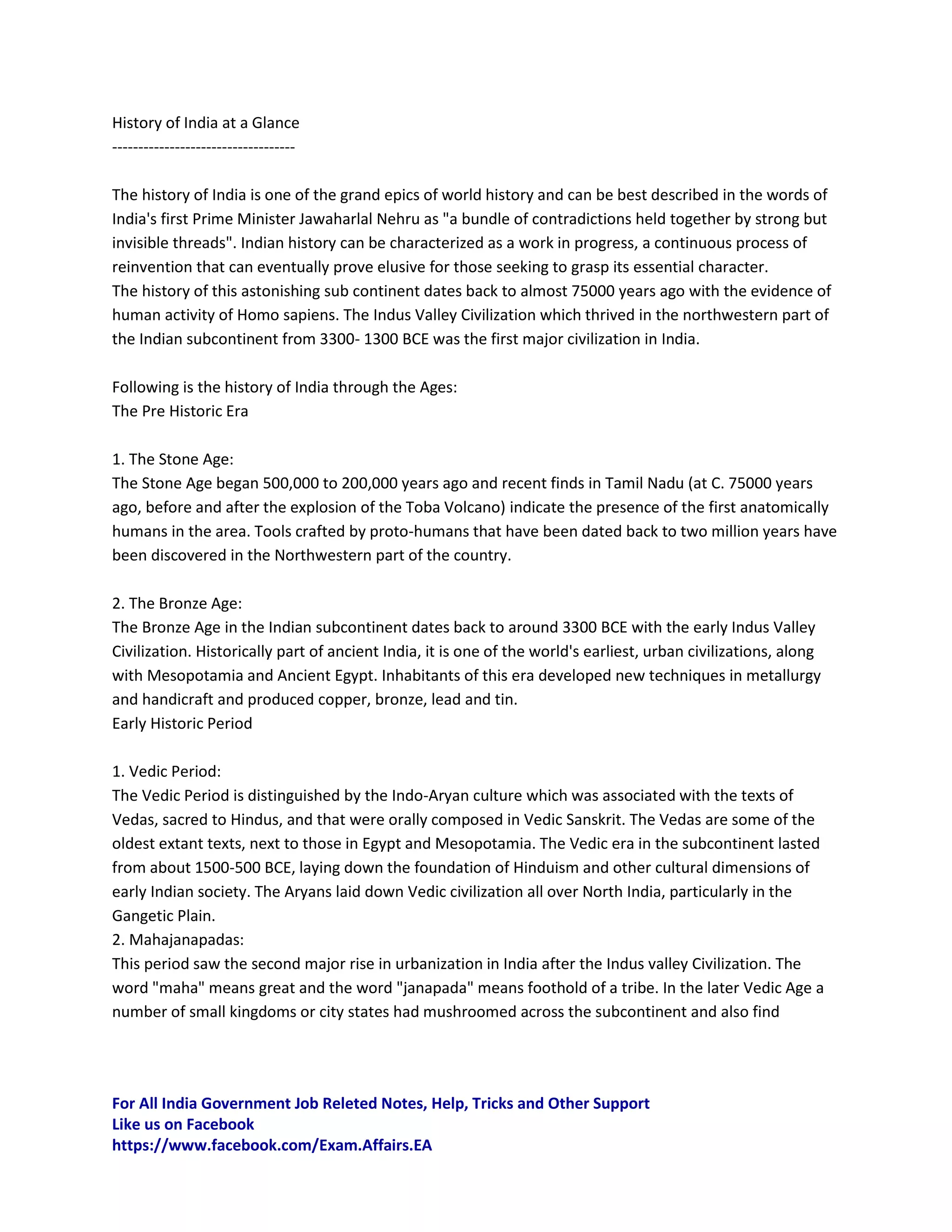 History of India at a glance | DOCX