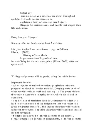 History of Jazz Music Written Project #1Writing Assignment Guid.docx ...