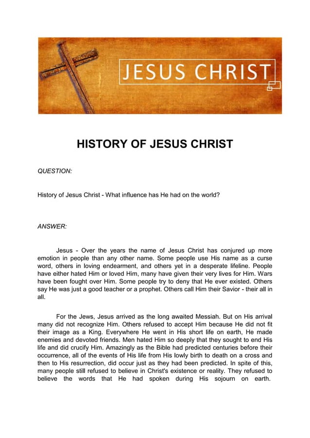 World Religion: History of Jesus Christ | PDF