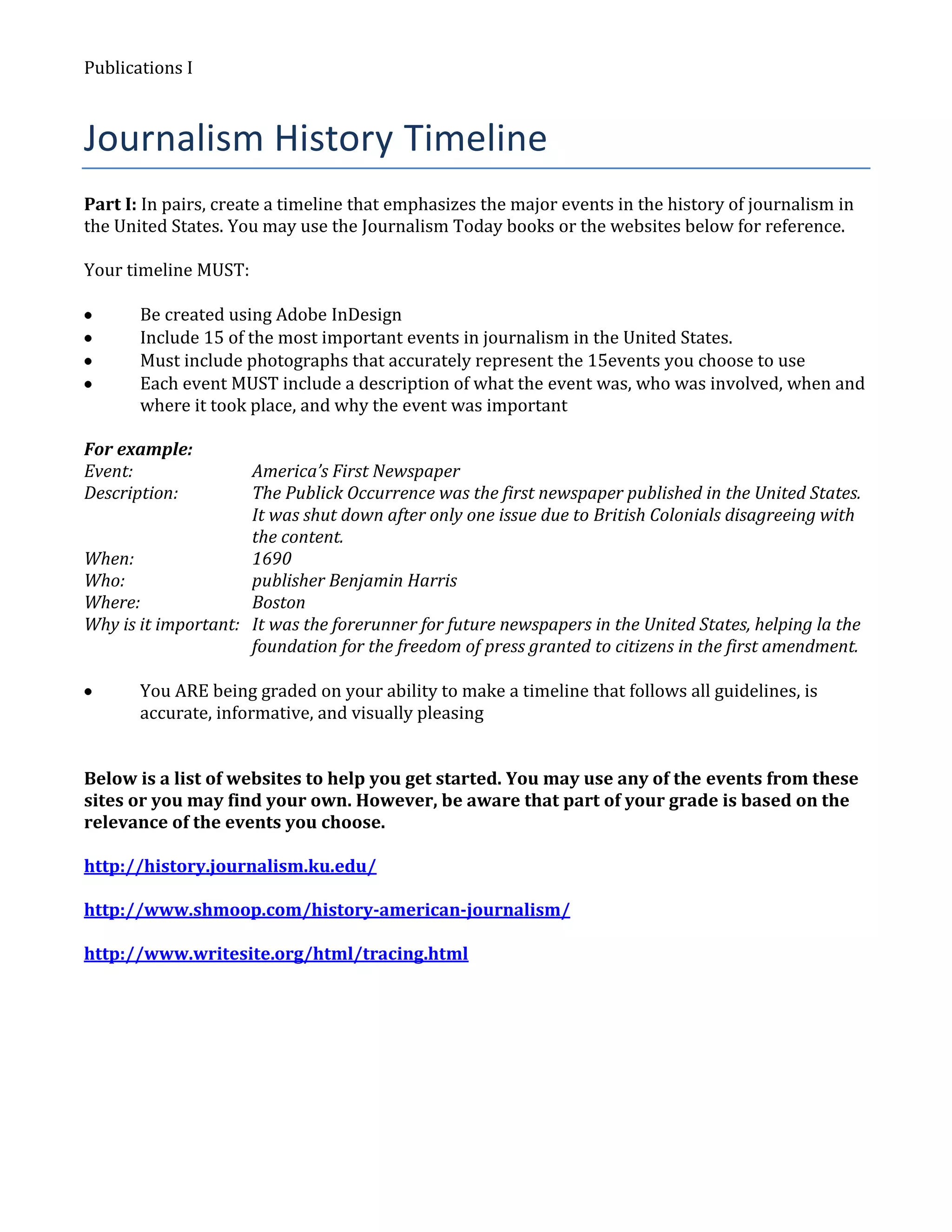 History of journalism timeline | DOCX