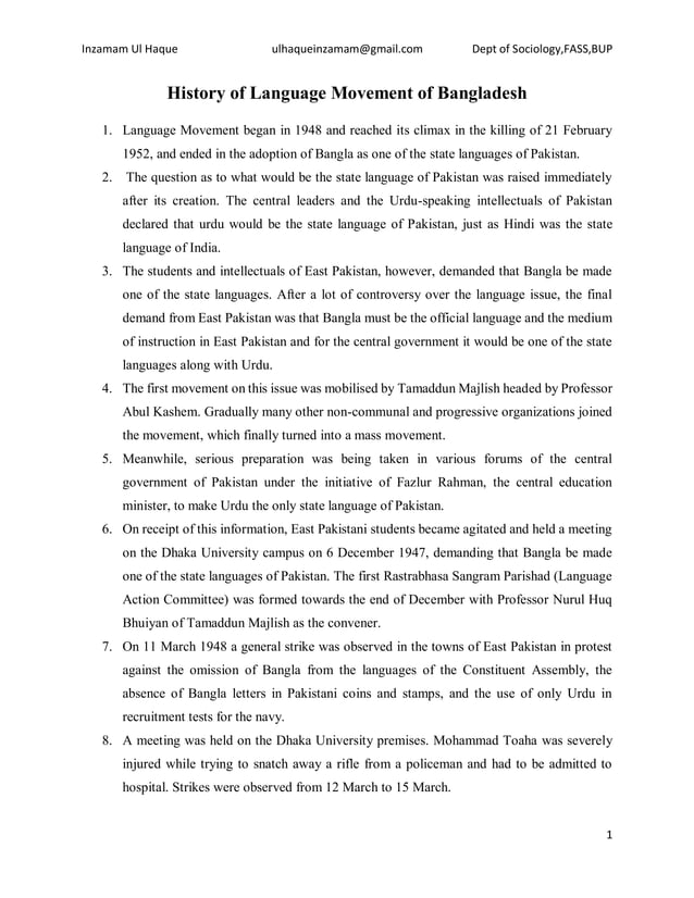 History of Language Movement 1952 | PDF | Islam | Religion & Spirituality