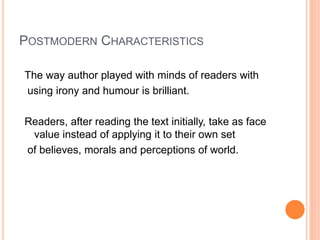 Characteristics of postmodern literature by using reference of post ...