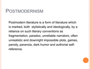 Characteristics of postmodern literature by using reference of post ...