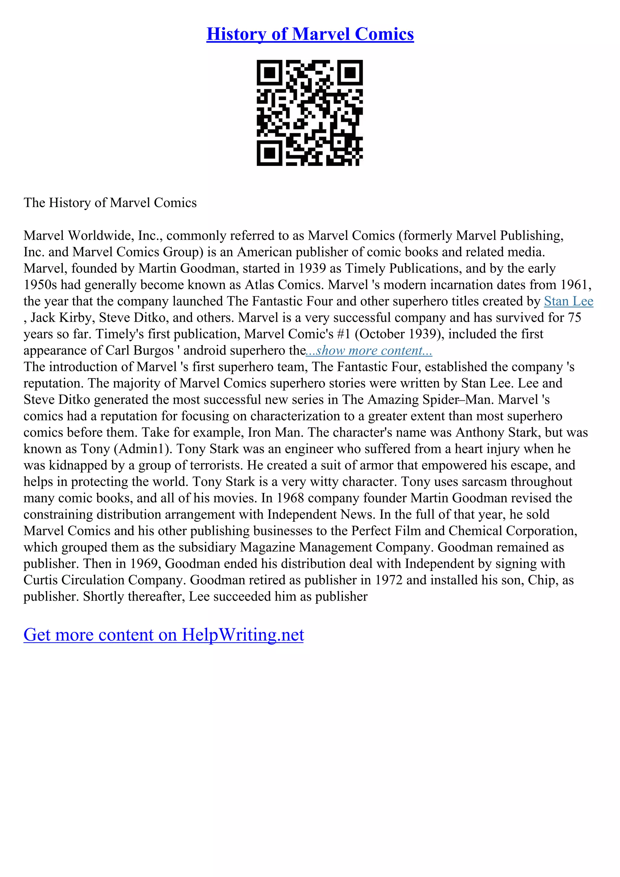 History Of Marvel Comics | PDF