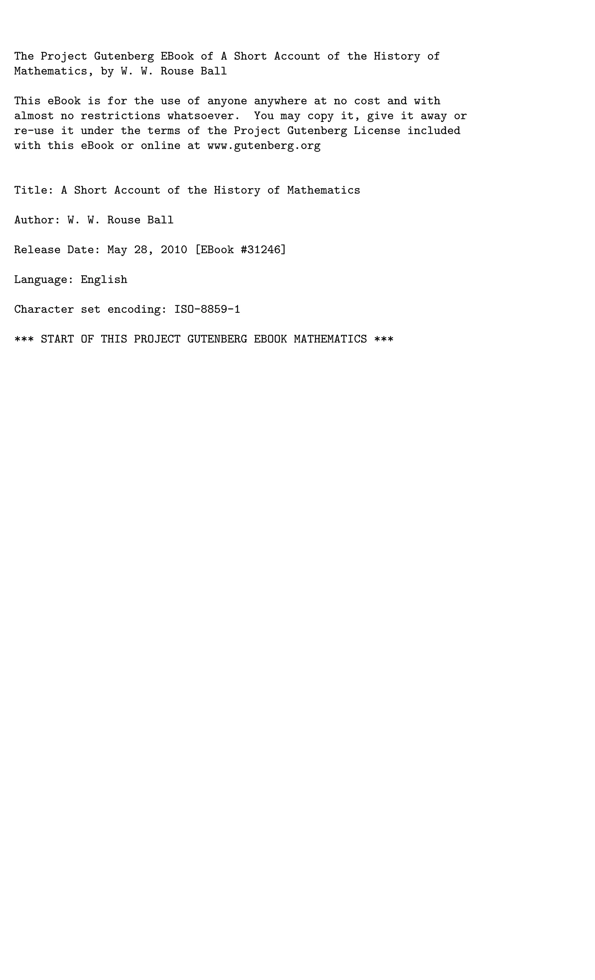 History of mathematics W. W. Rouse Ball | PDF