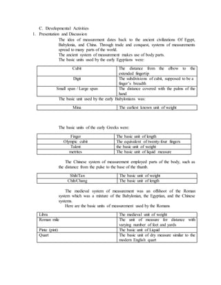 Lesson Plan Math : History of measurement | DOCX