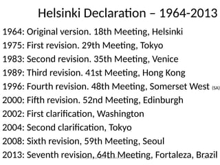 History of Medical Ethics (Nazi, Tuskegee syphilis study, Helsinki ...