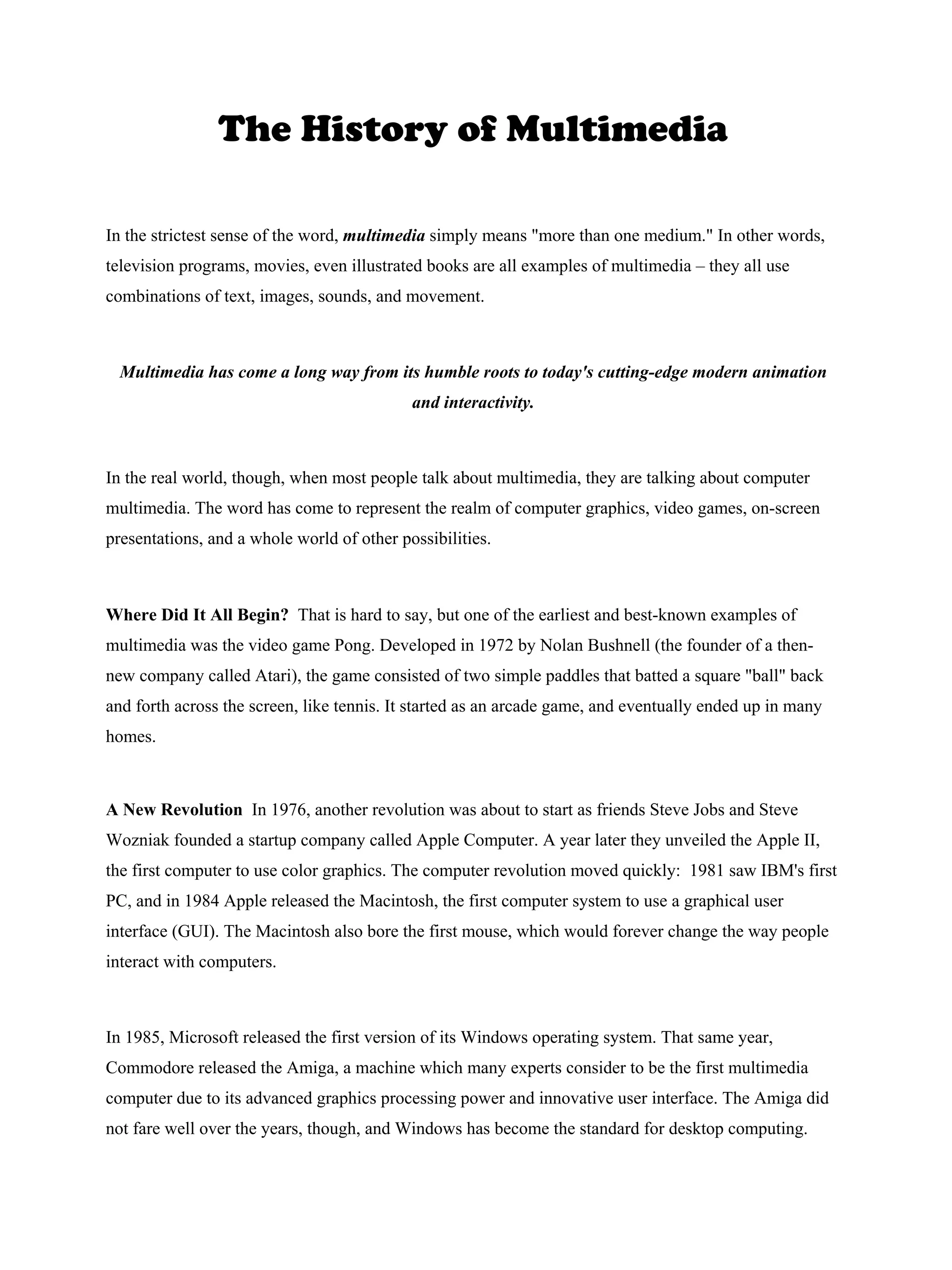 History of multimedia | PDF