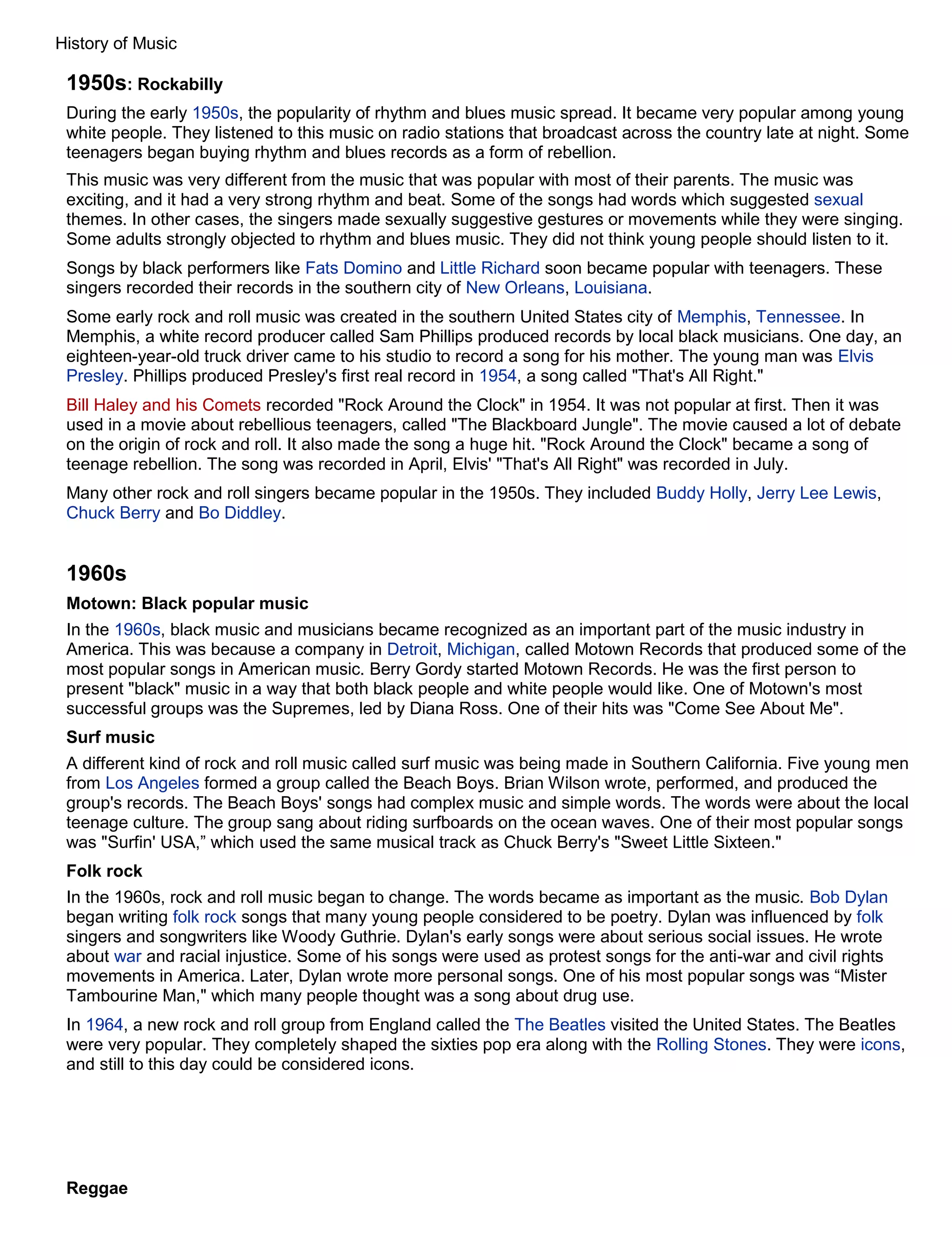 History of music 50s 60s etc | DOCX
