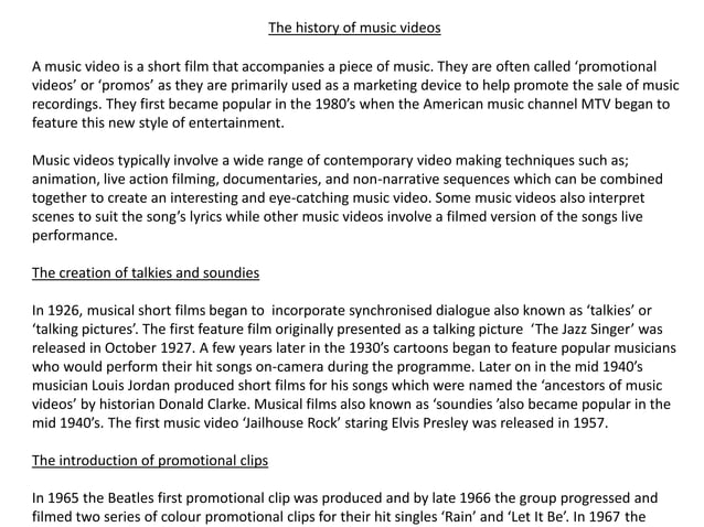 History of music videos | PPT