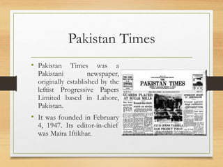 History of muslim & hindu press in subcontinent and their contribution in partition | PPTX