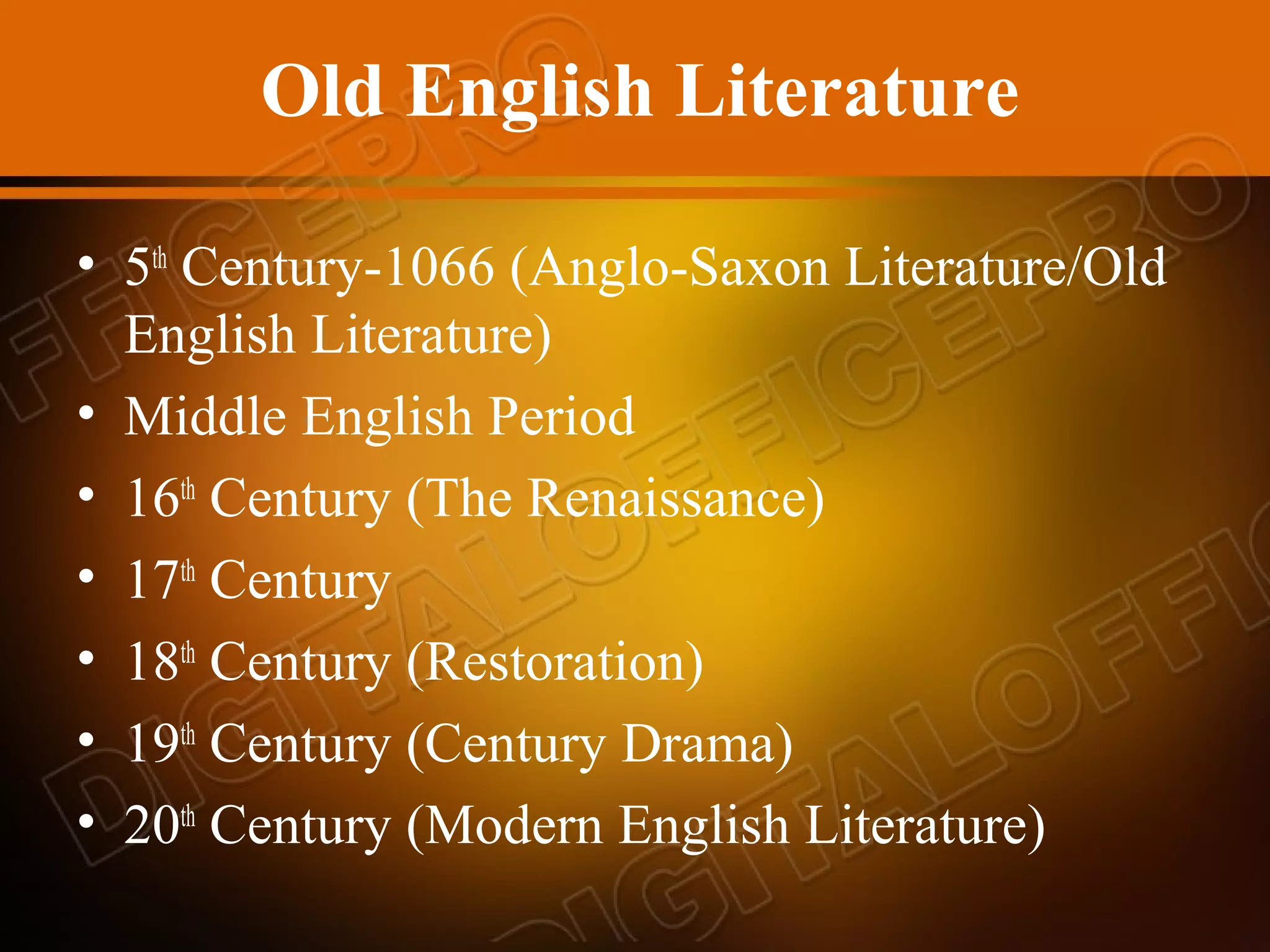 History of old english and american literature | PPT