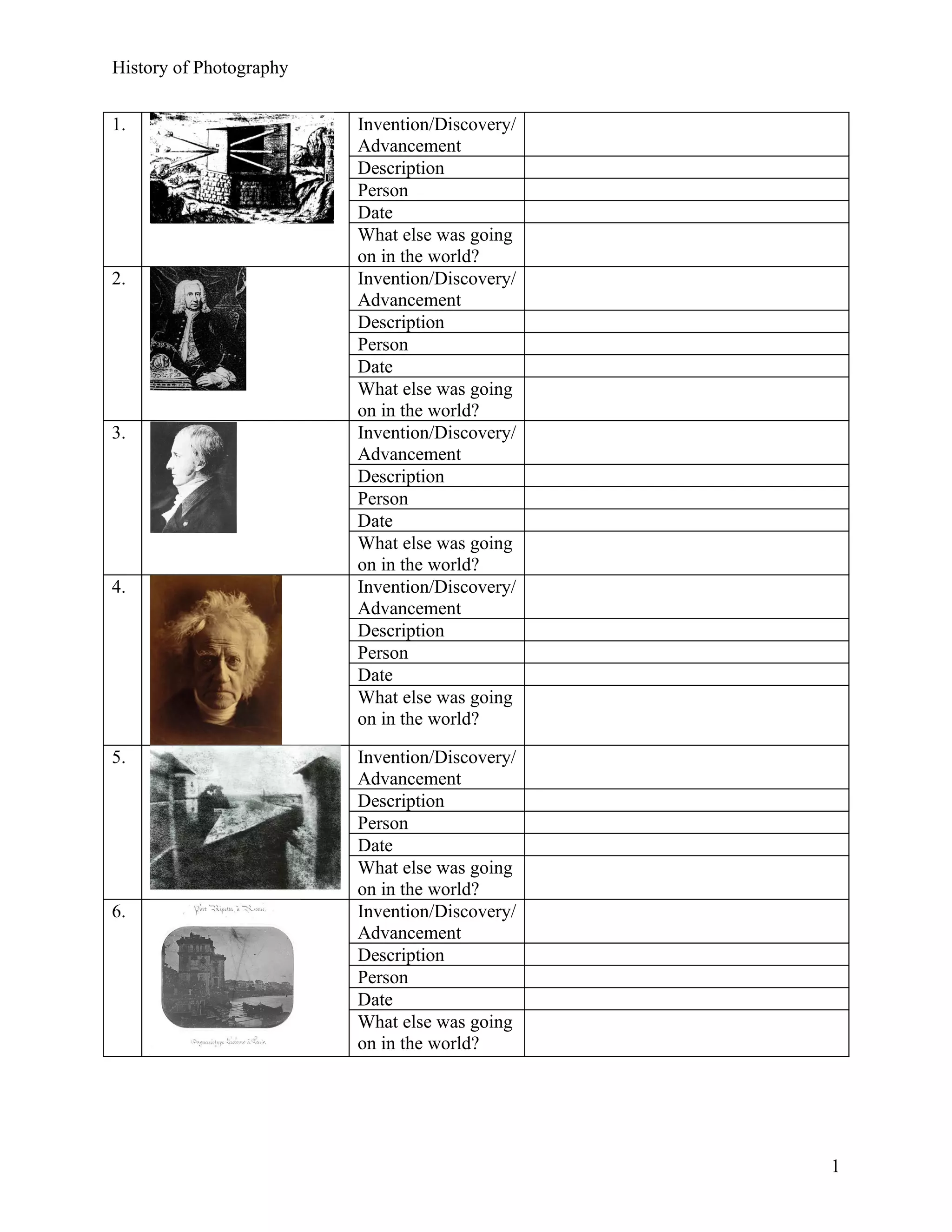 History of photo worksheet | DOC