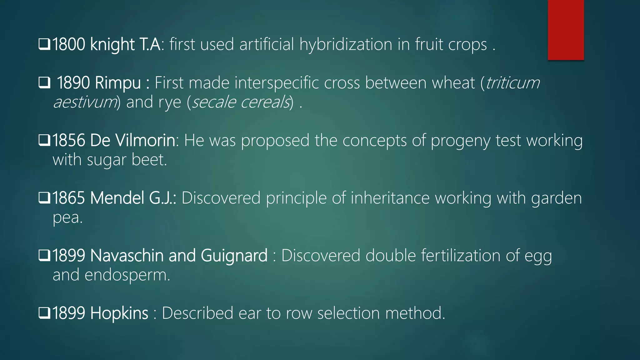 History of plant breeding(Pre and post mendelian era) | PPTX