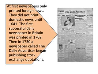 History of print journalism in Britain | PPTX