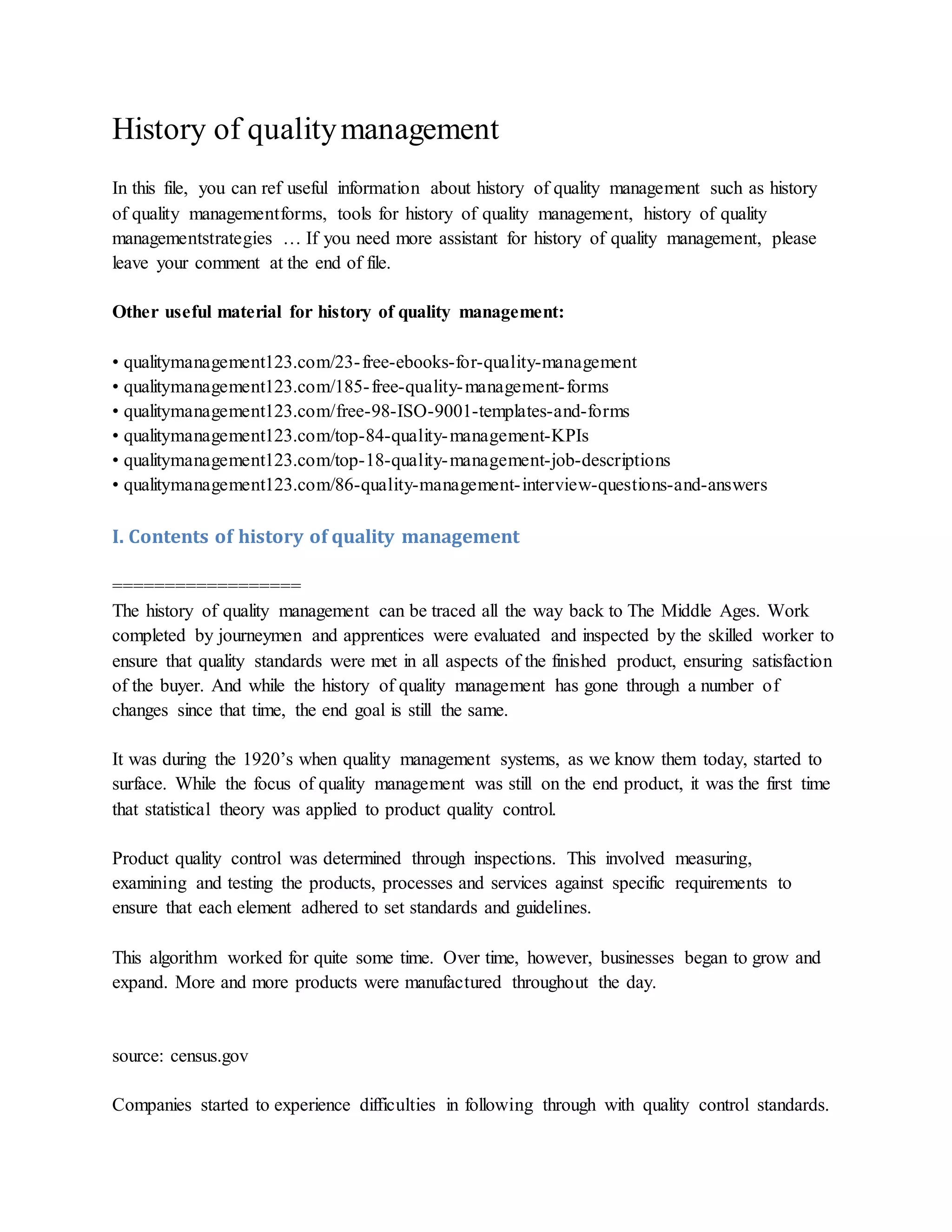 History of quality management | DOCX