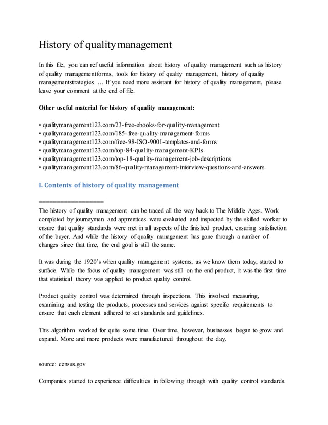 History of quality management | PDF